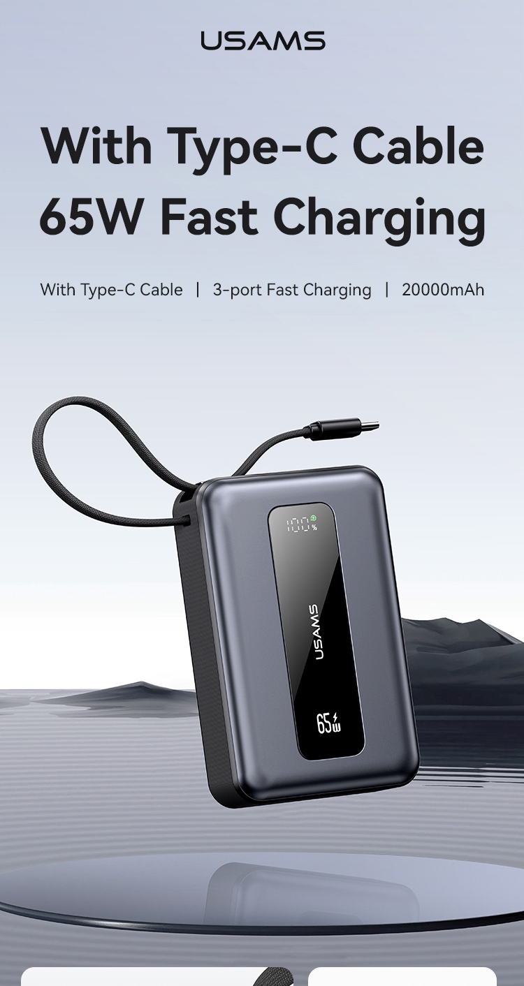 Pin Dự Phòng USAMS CD243 20000mAh 65W (Digital Display, 3-Port, With ...