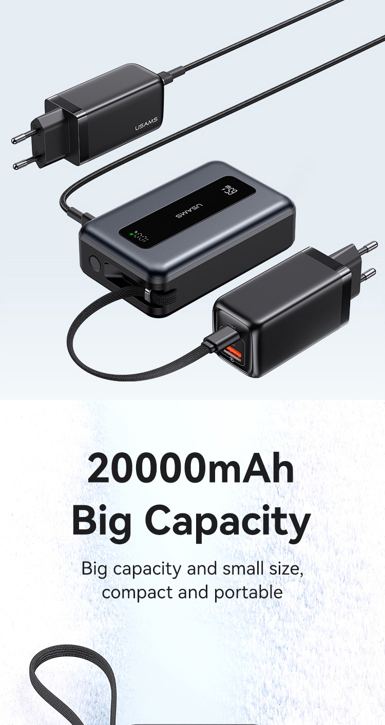 Pin Dự Phòng USAMS CD243 20000mAh 65W (Digital Display, 3-Port, With ...