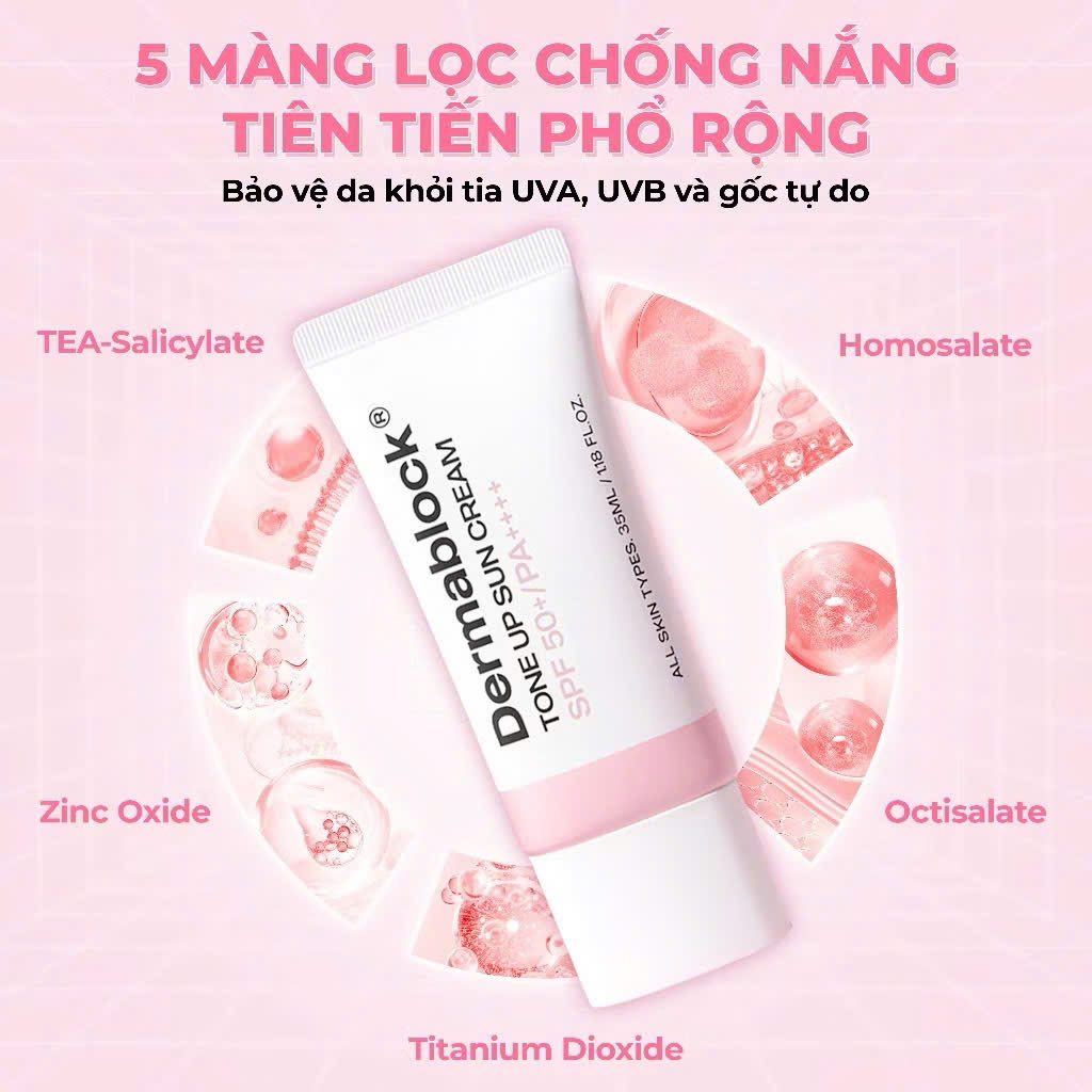 Kem chống nắng phổ rộng nâng tone trắng hồng Dermablock Tone Up Sun ...