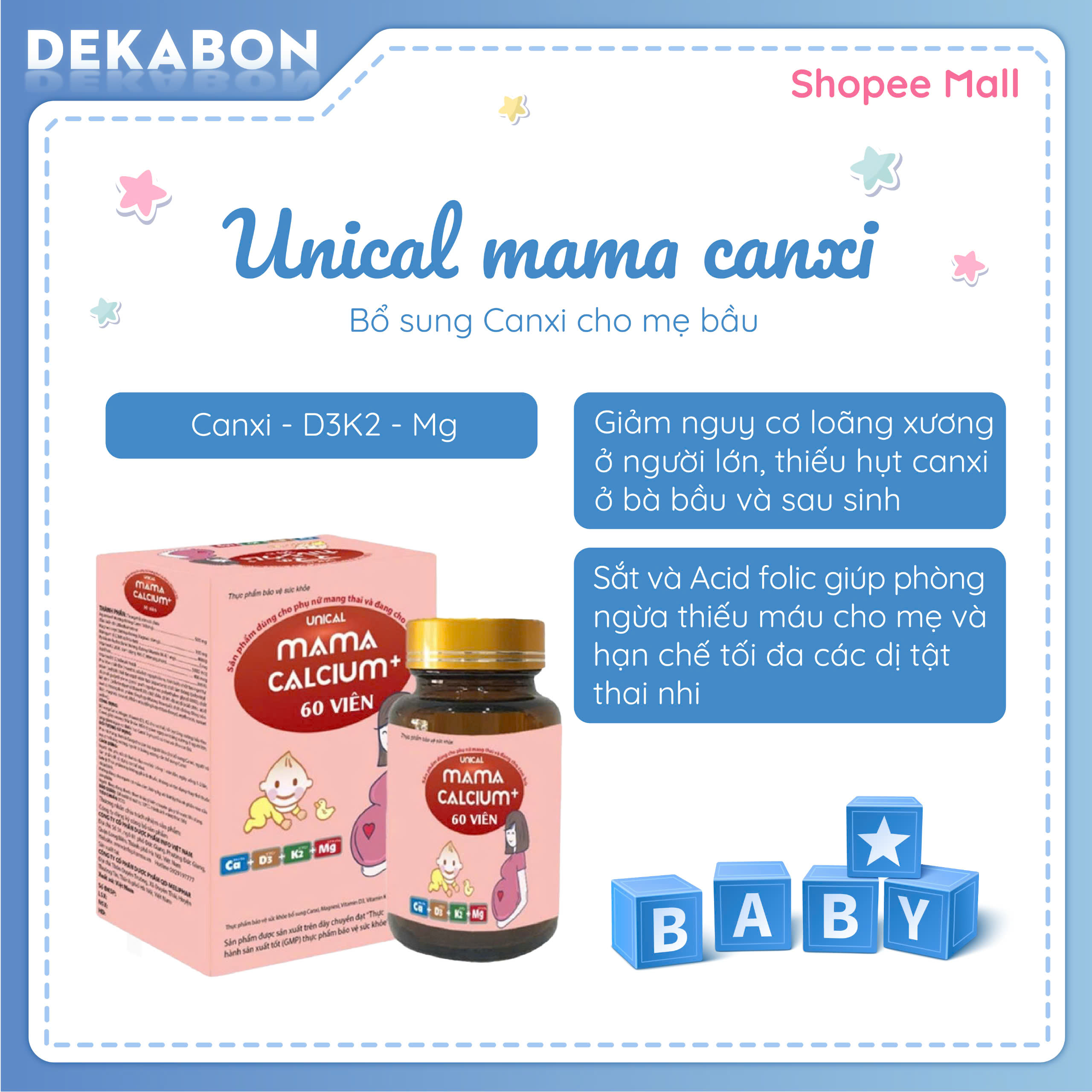 Viên uống Canxi Unical Mama Calcium hộp 60v bổ sung Canxi, Vitamin tổng hợp cho mẹ bầu và sau ...