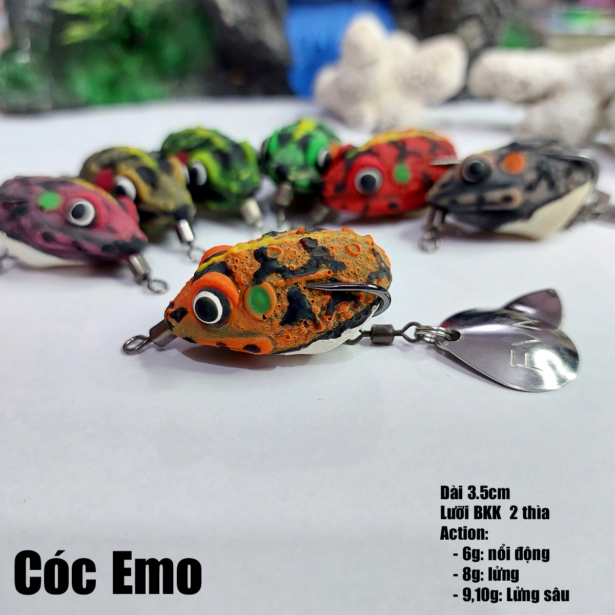 Emo BJ (CHÌ ĐÚC), nhái hơi Chì Đúc dài 3.5cm, lưỡi BKK 2 thìa, chống gỉ ...