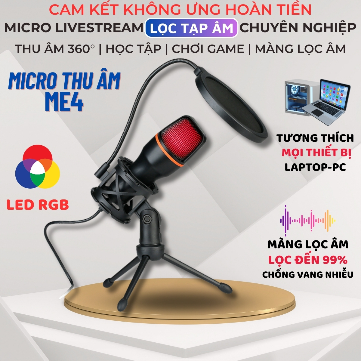 Micro Mic Thu Âm Livestream Để Bàn ShouFei ME4 Có Màng Lọc Âm, LED RGB | Shopee Việt Nam