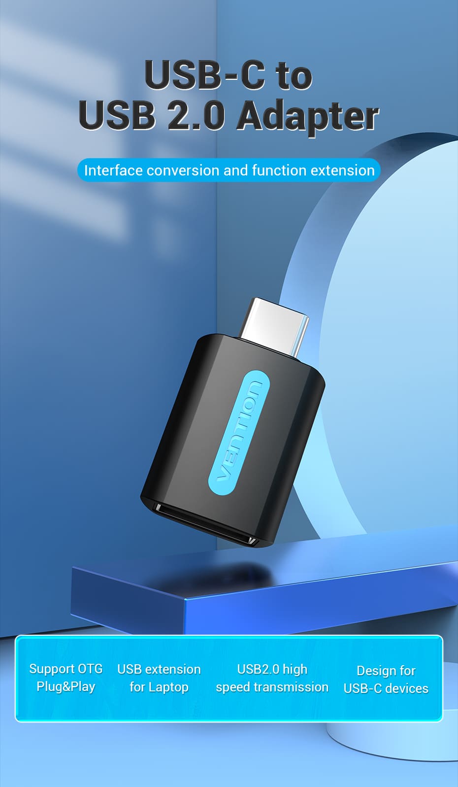 Đầu chuyển USB OTG Type-C to USB2.0 VENTION CDT (480Mbps, Male to ...