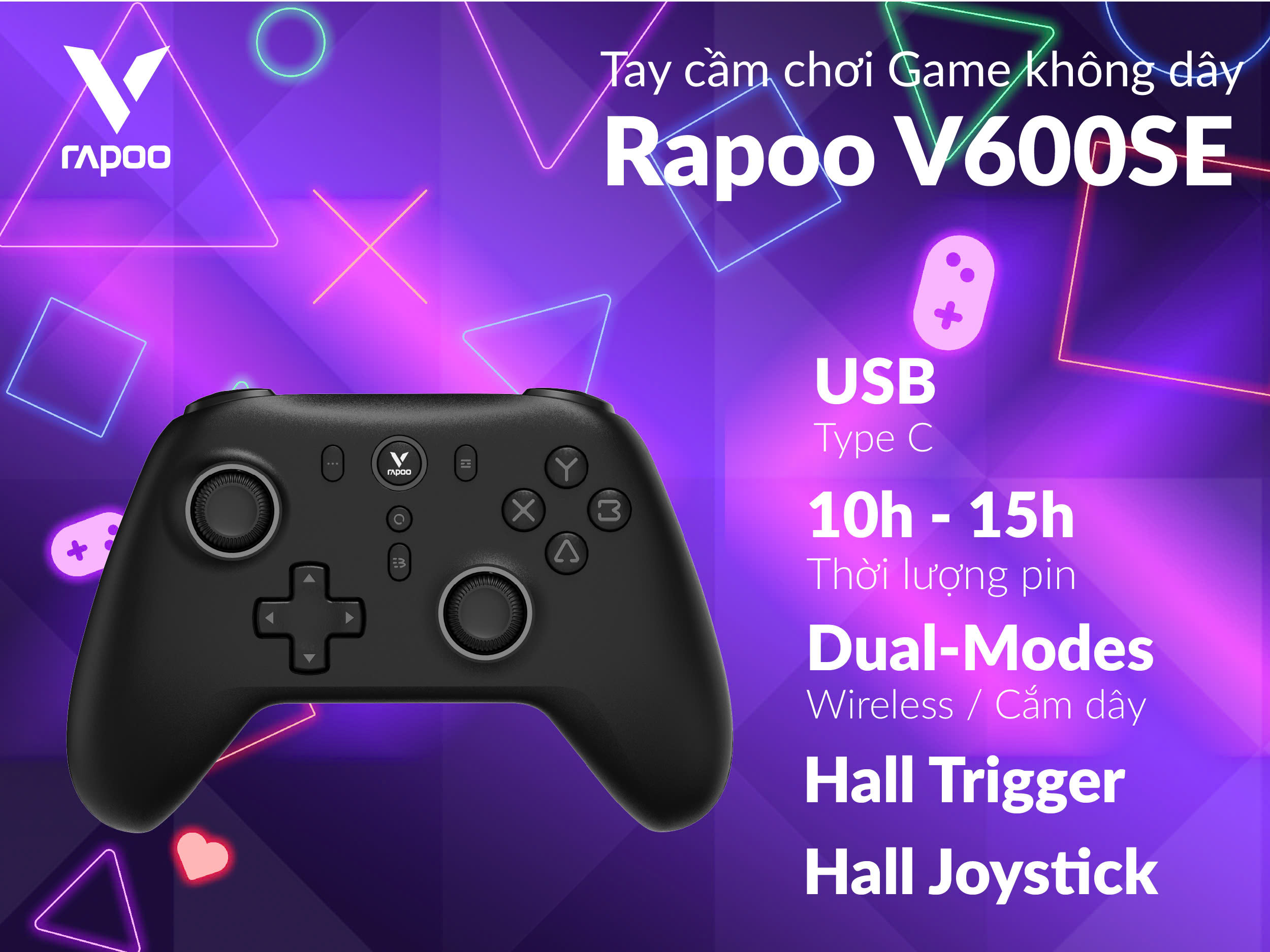 Tay cầm chơi Game Full Hall-Effect Rapoo V600SE | Kết nối không dây ...