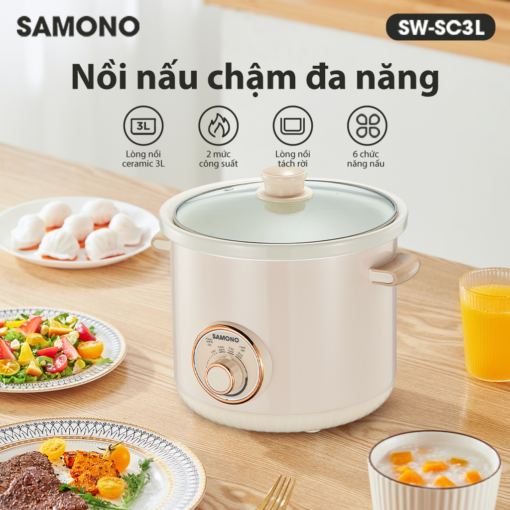 Nồi Nấu Chậm 3 Lít Samono SW-SC3L, Đa Năng Nấu Cháo Ninh Hầm Giữ Ấm, Giữ Trọn Chất Dinh Dưỡng ...