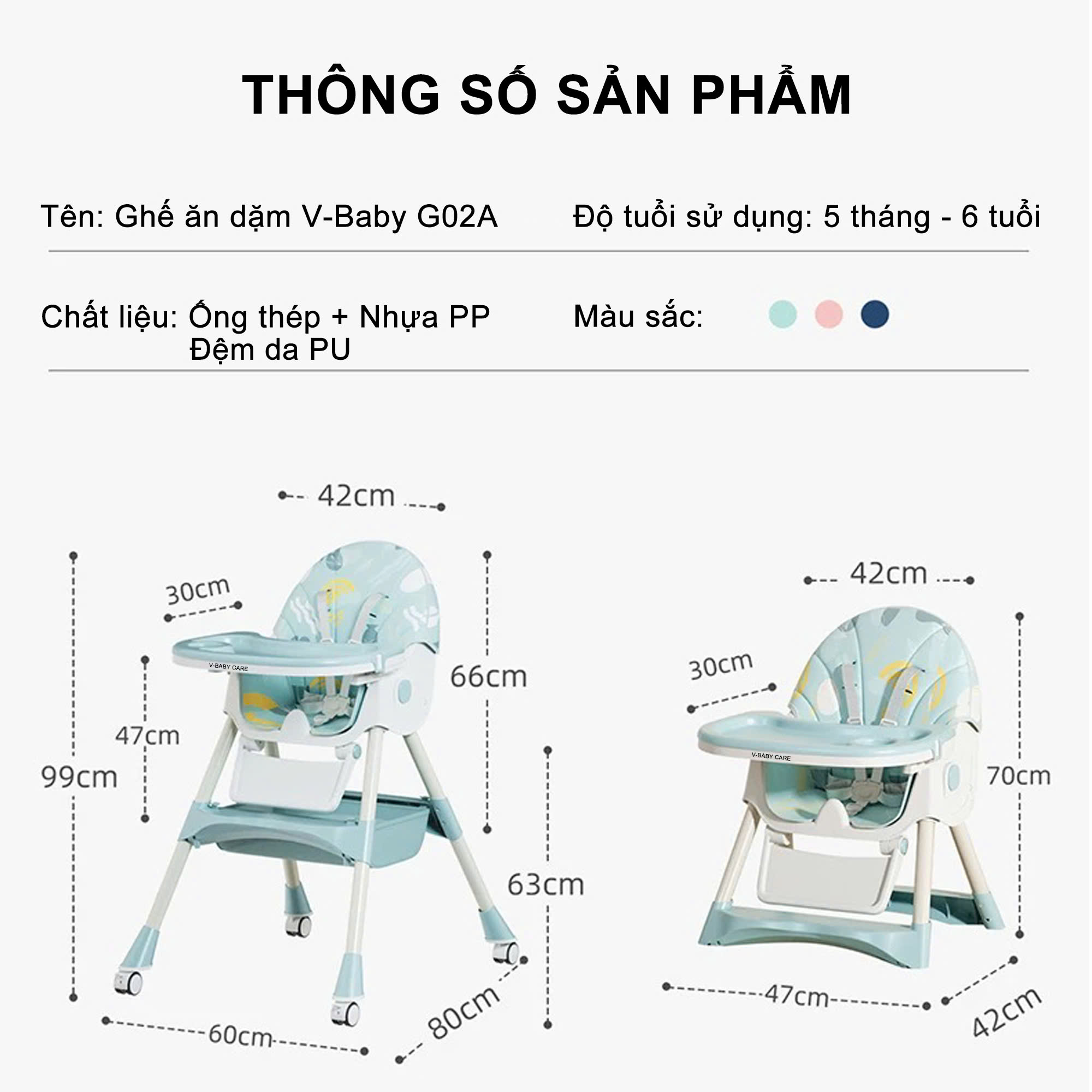 Ghế Ăn Dặm Cao Cấp Cho Bé V-BABY Gấp Gọn, Ngả Tựa Lưng [G02A] [G02S] , Ghế Cố Định [GA001] [G618 ...