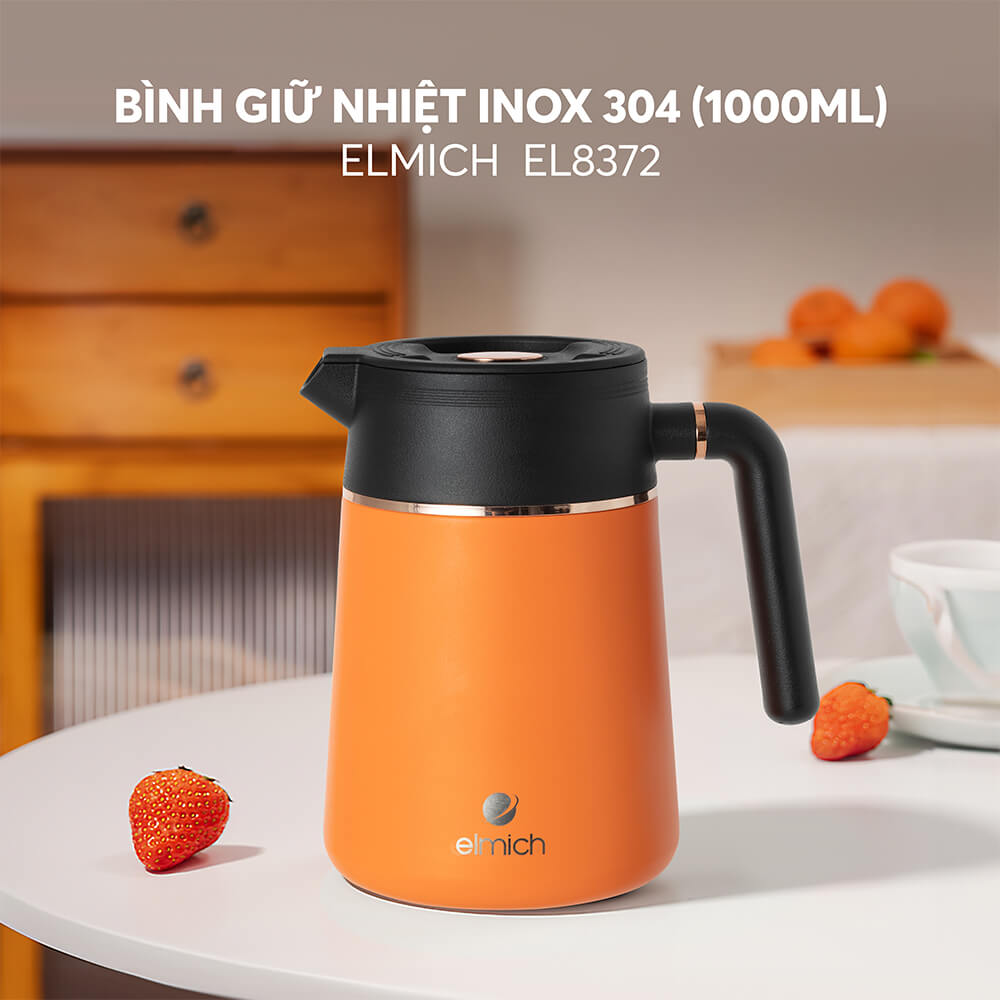 Bình Giữ Nhiệt INOX 304, Phích Giữ Nhiệt Gia Đình Elmich EL-8372 (1000ml - Mầu Vàng Cam ...