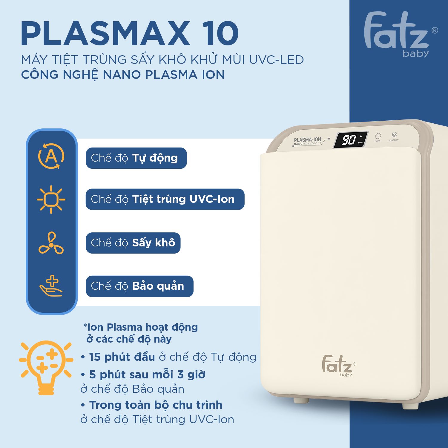 Máy tiệt trùng sấy khô khử mùi UVC-LED Fatz Baby PLASMAX 10 công nghệ ...