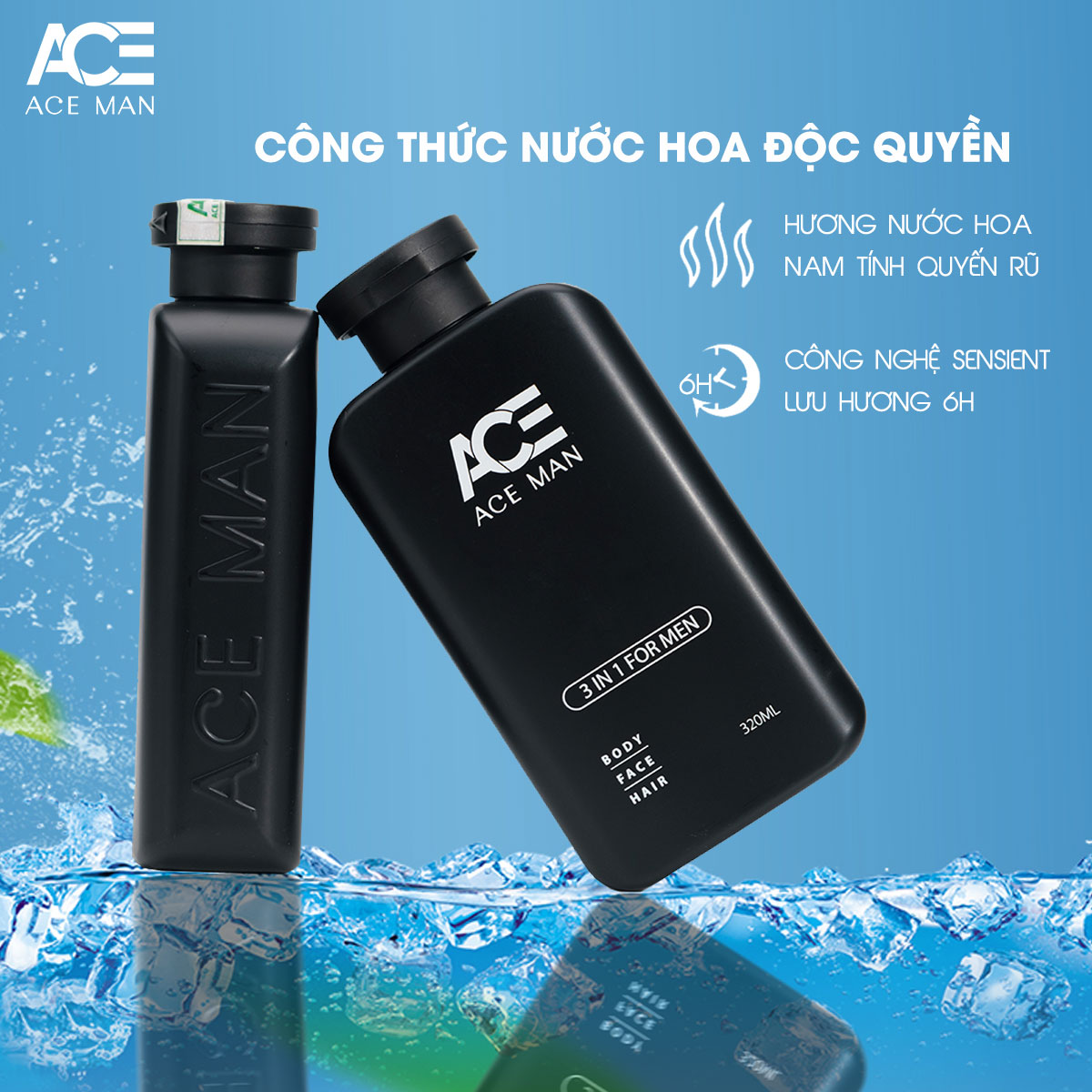 Combo Sữa tắm 3 in 1 hương nước hoa 320ml & Son dưỡng môi nam giới ACE MAN dưỡng ẩm mờ thâm ...