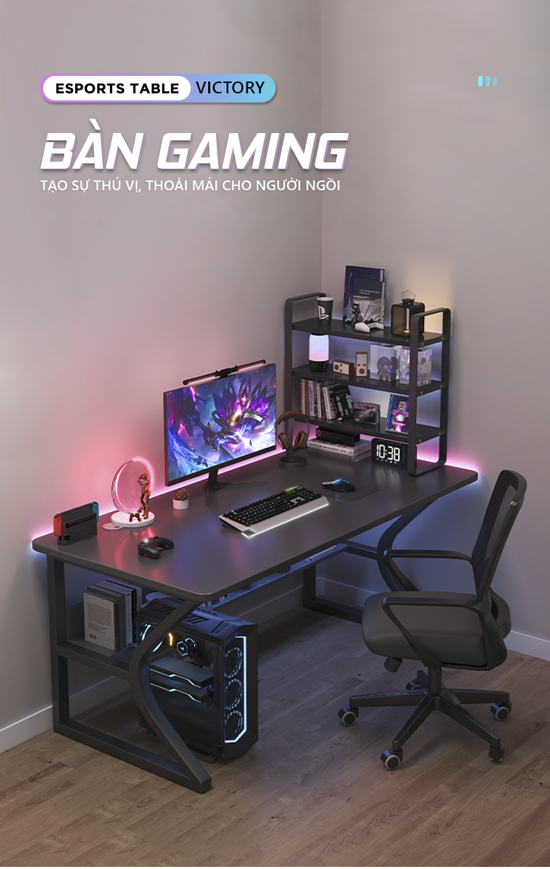 Bàn gaming chữ K, bàn làm việc đa năng khung thép mặt gỗ MDF thương ...