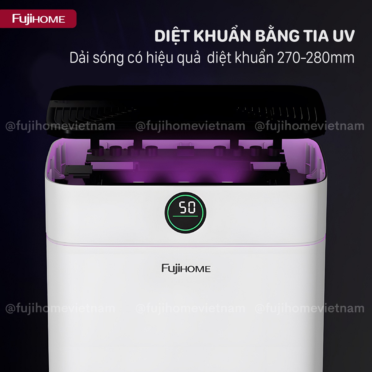 Máy hút ẩm 18L/ngày bằng máy nén Block lọc không khí HEPA diệt khuẩn UV FUJIHOME DH18W kết nối ...