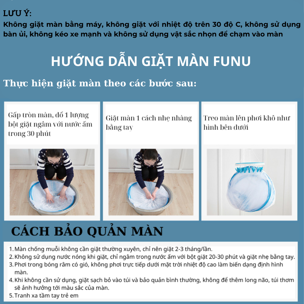 Màn tự bung Funu một cửa đỉnh chóp, đỉnh vuông phổ thông, chống muỗi côn trùng, giúp giấc ngủ ...