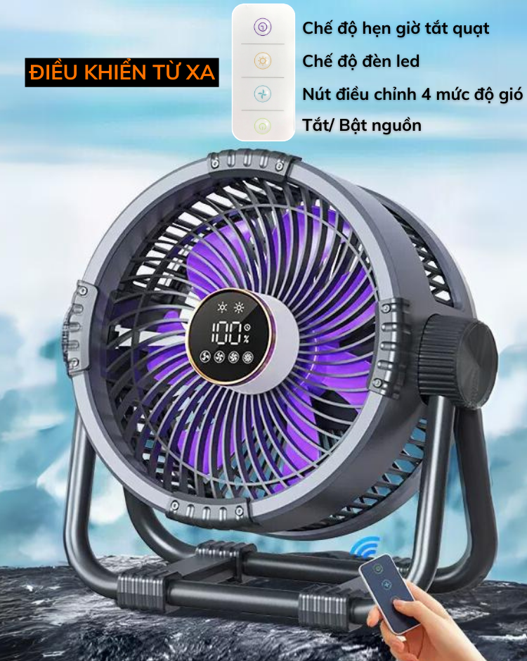 Quạt Mini Tích Điện EDON - Xoay 360°, 4 Cấp Độ Gió, Điều Khiển Từ Xa, Đèn LED QDN01 | Shopee ...