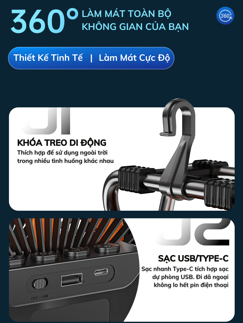 Quạt Mini Tích Điện EDON - Xoay 360°, 4 Cấp Độ Gió, Điều Khiển Từ Xa, Đèn LED QDN01 | Shopee ...