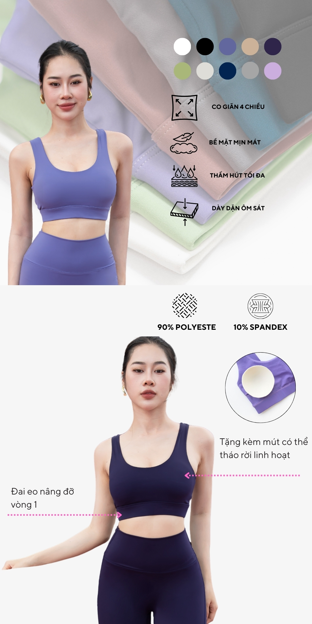 Áo Bra Thể Thao Nữ Có Mút Ngực Reeta Basic Tập Gym,Yoga Nhiều Màu Chất ...