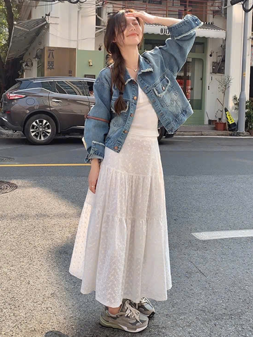 (ẢNH THẬT) Chân váy midi trắng thêu hoa khoá kéo giọt lệ lưng chun ...