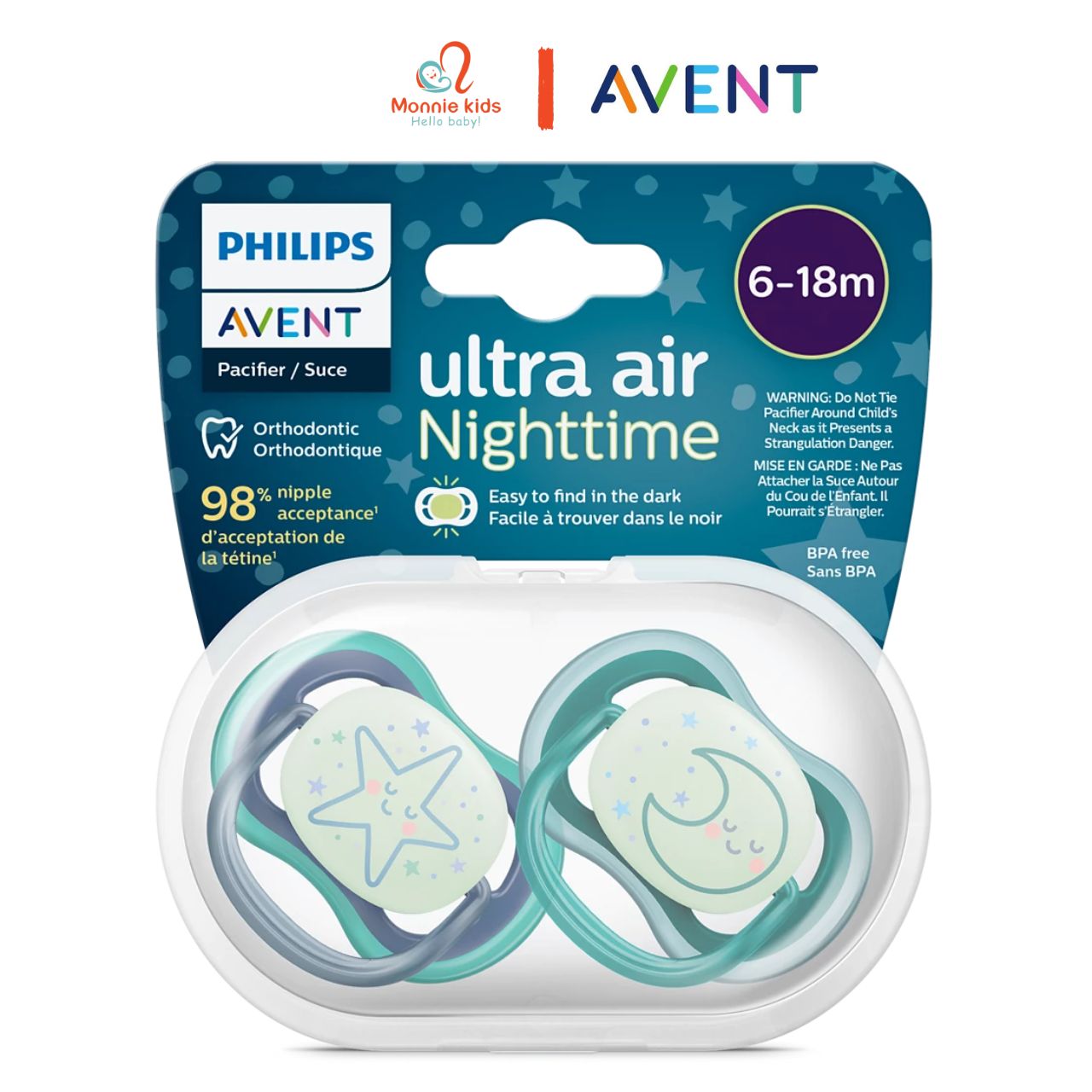 Set ti giả cho bé Philips Avent Ultra Air Night 6-18m chỉnh nha ban đêm ...