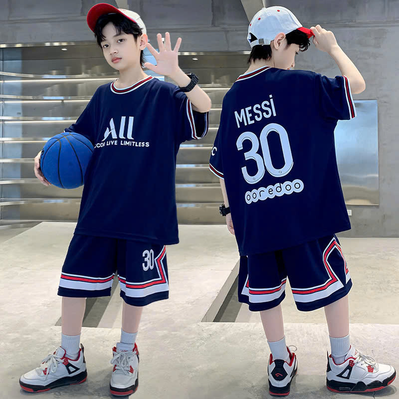 Bộ quần áo bóng đá trẻ em 14-52kg mẫu THỂ THAO IN CHỮ MESSI. Chất liệu co dãn, thấm hút mồ hôi ...