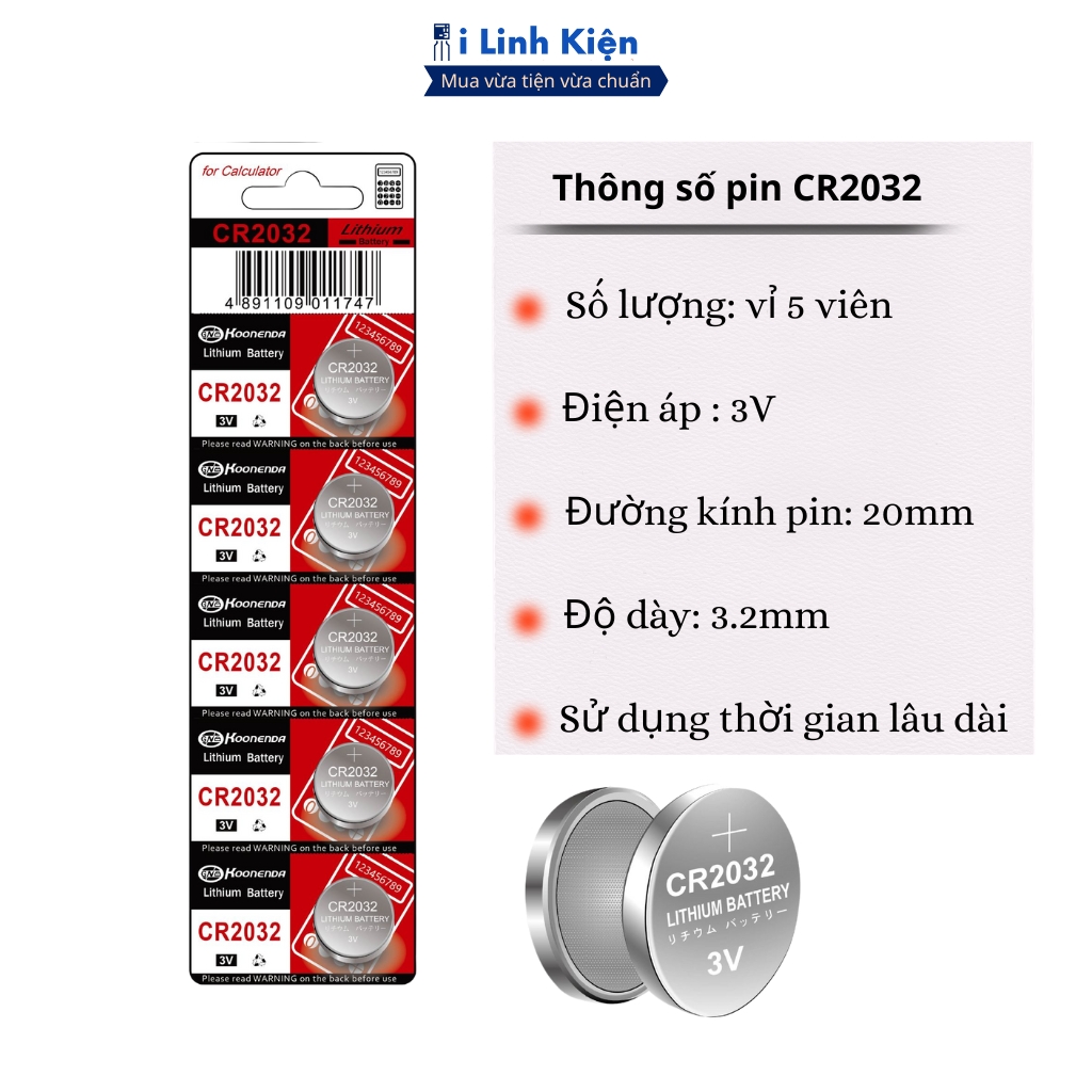 Pin CR2032 3V vỉ 5 viên chính hãng ILinhkien | Shopee Việt Nam