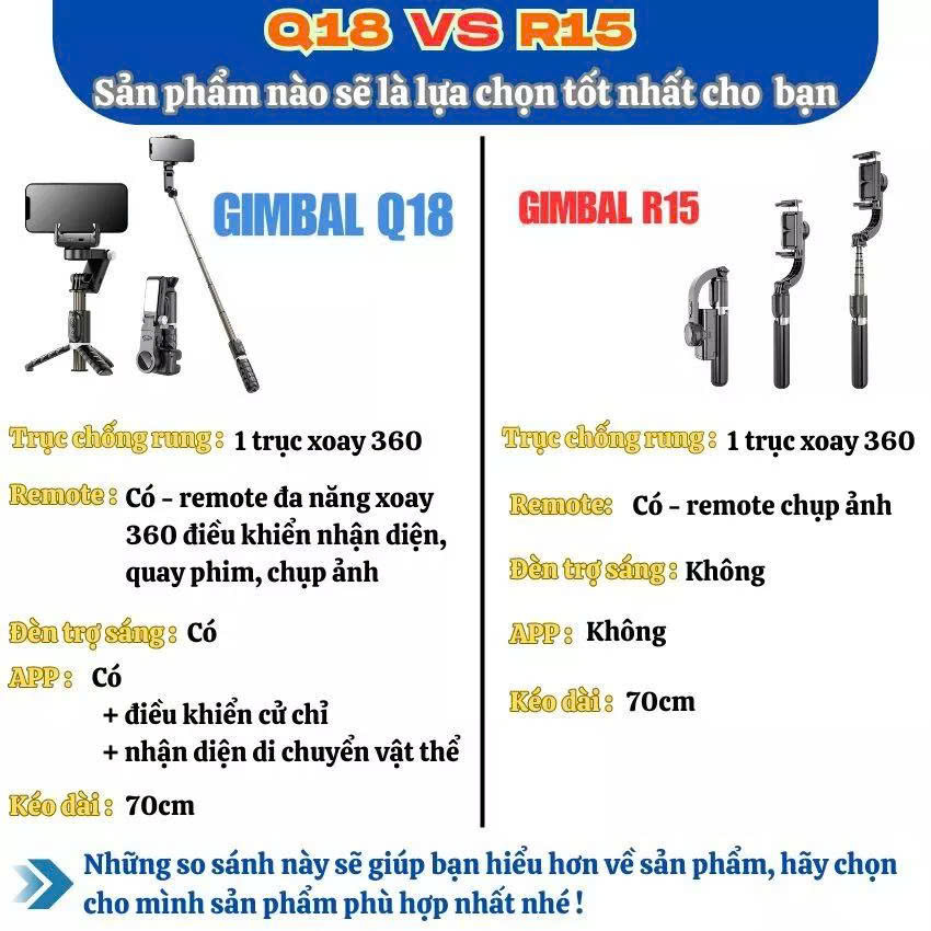 Gimbal Q18 tích hợp gậy chụp ảnh tripod selfie kéo dài, tay cầm chống rung điện thoại Q18 xoay ...