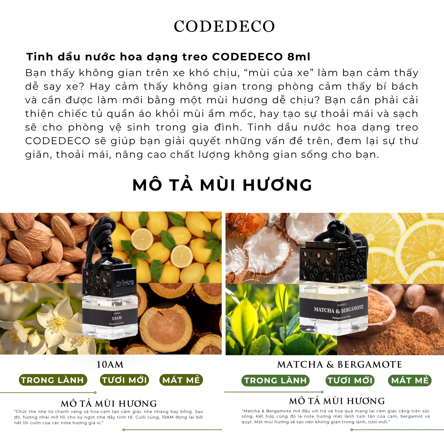 Combo 4 chai tinh dầu nước hoa dạng treo CODEDECO 8ml 3 tầng hương, treo xe tô tô, phòng ngủ, tủ ...