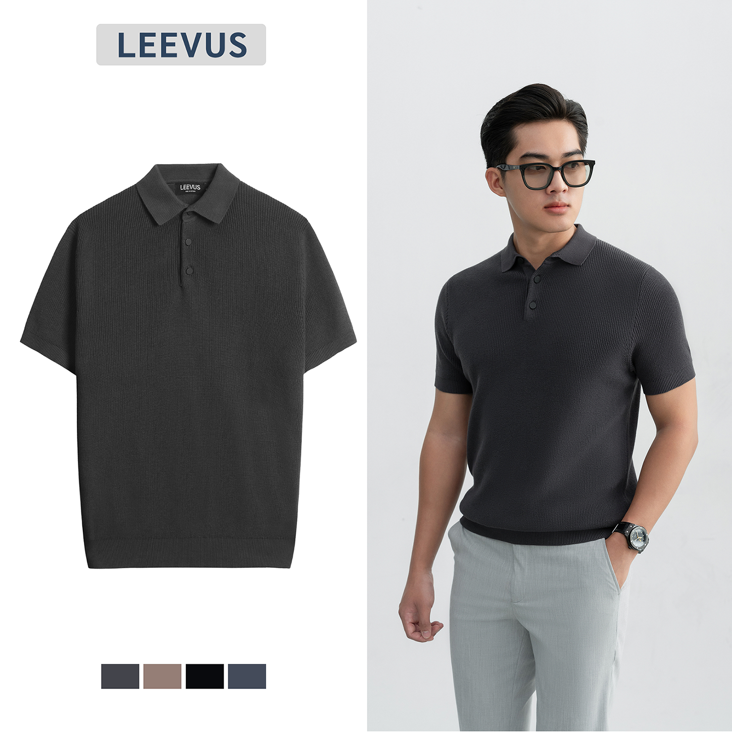 [TẶNG HỘP CHO ĐƠN TỪ 499K] Áo polo LEN DỆT KIM nam Rib Basic Knit vải ...