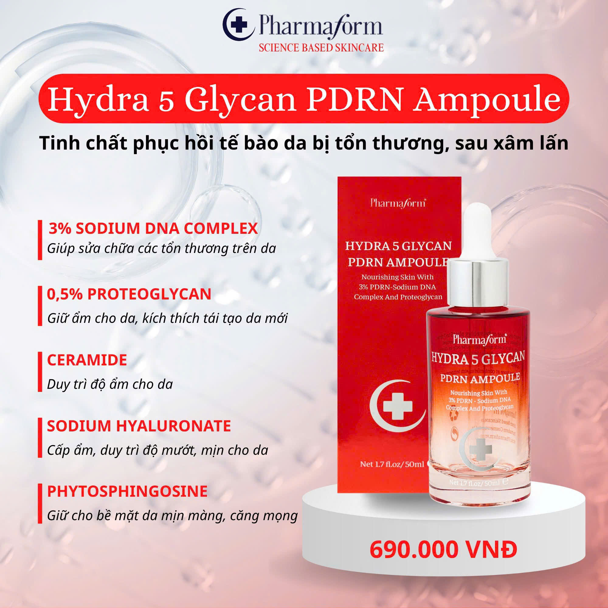 Tinh chất Pharmaform Hydra 5 Glycan PDRN Ampoule phục hồi tế bào da tổn ...