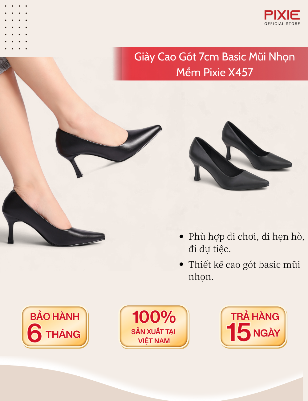 Giày Cao Gót 7cm Basic Mũi Nhọn Êm Chân Pixie X457 | Shopee Việt Nam