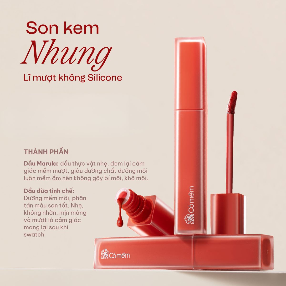 Combo Son Kem Không Silicone Và Son Dưỡng Môi Mềm Mịn Cỏ Mềm 10gr ...