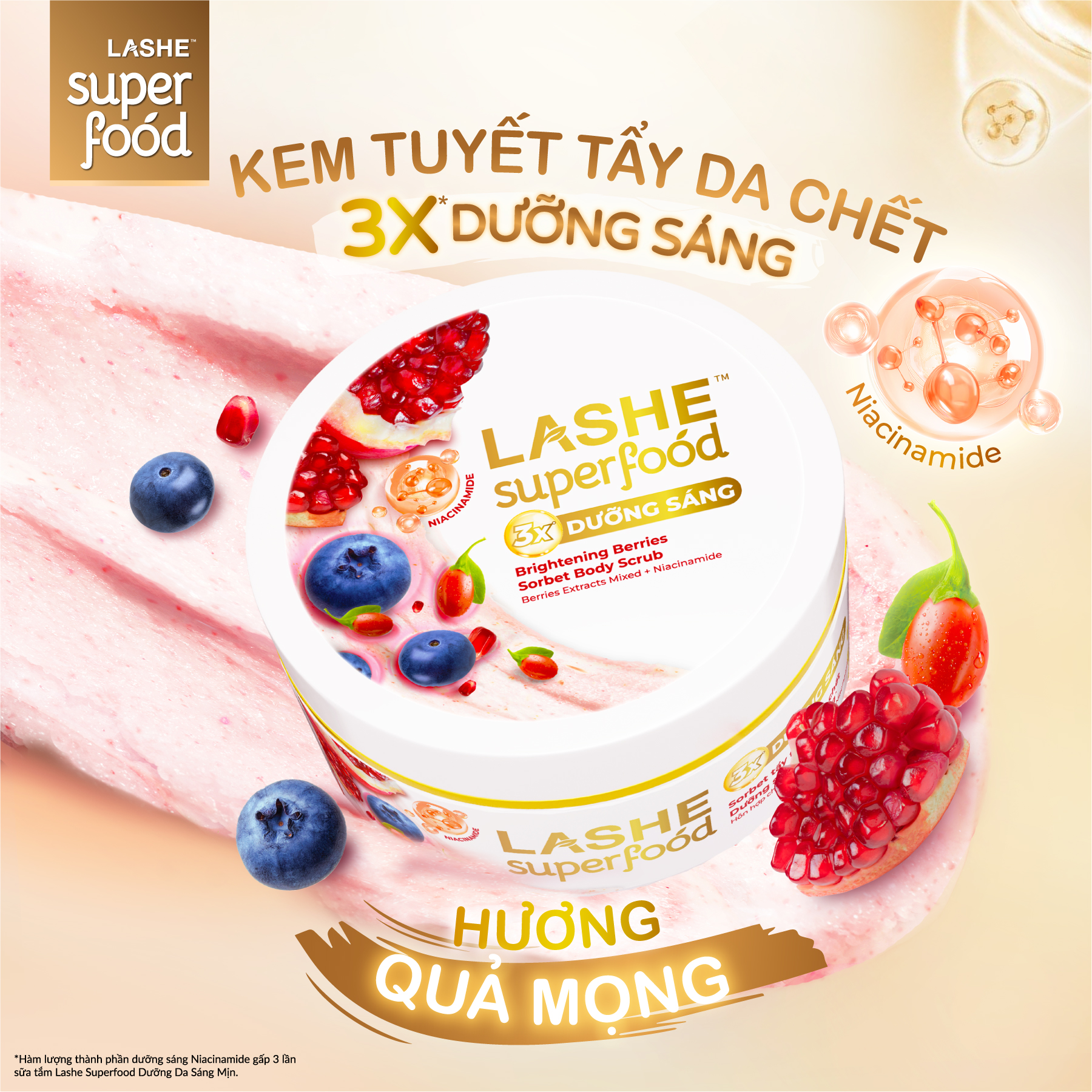 Kem Tuyết Tẩy Tế Bào Chết LASHE SUPERFOOD Dưỡng Sáng Da Hương Quả Mọng / Hương Bánh Nướng 220G ...