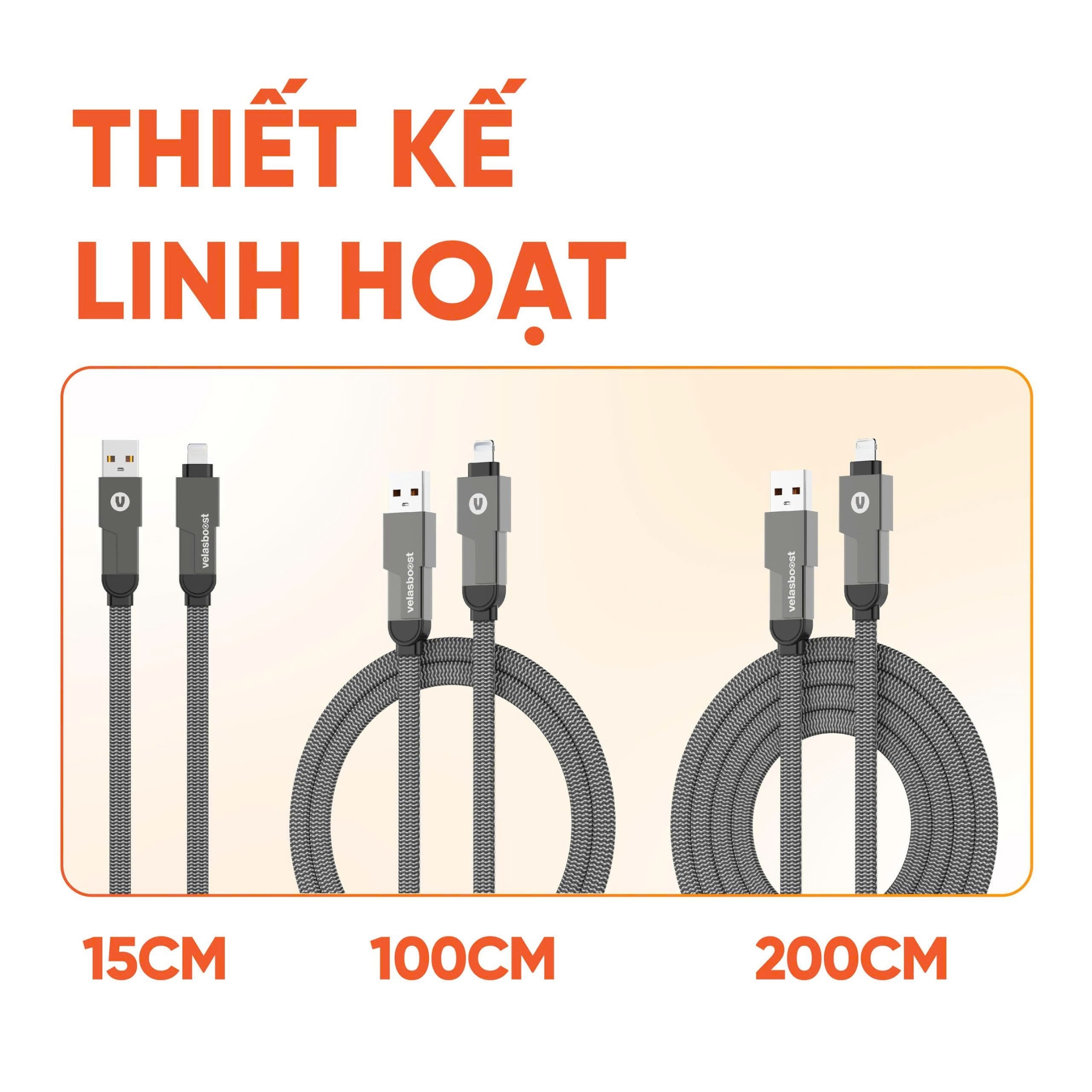 Dây sạc nhanh velasboost 4 trong 1 velasX, Truyền dữ liệu các đầu, Sạc ...