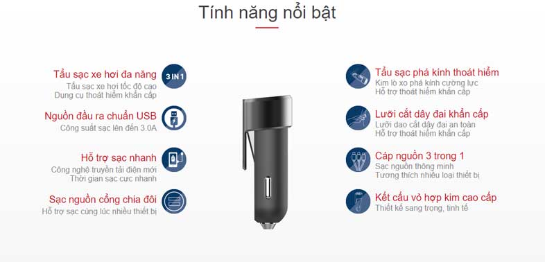 TẨU SẠC ĐA NĂNG VIETMAP VM31, SẠC NHANH NGUỒN RA USB, CÁP NGUỒN 3 TRONG 1 VỎ HỘP KIM CAO CẤP ...
