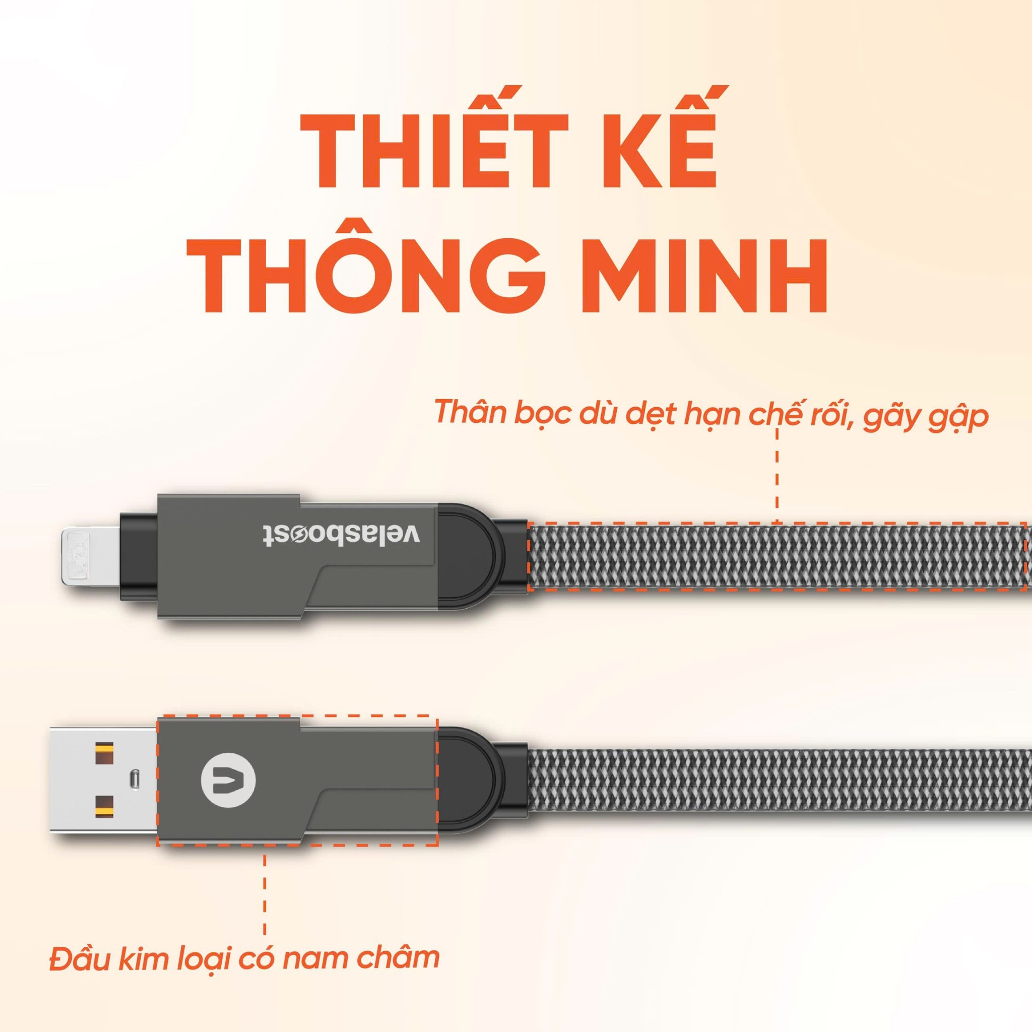 Dây sạc nhanh 4 trong 1 velasX velasboost, Truyền dữ liệu, Bọc dù, Đầu ...