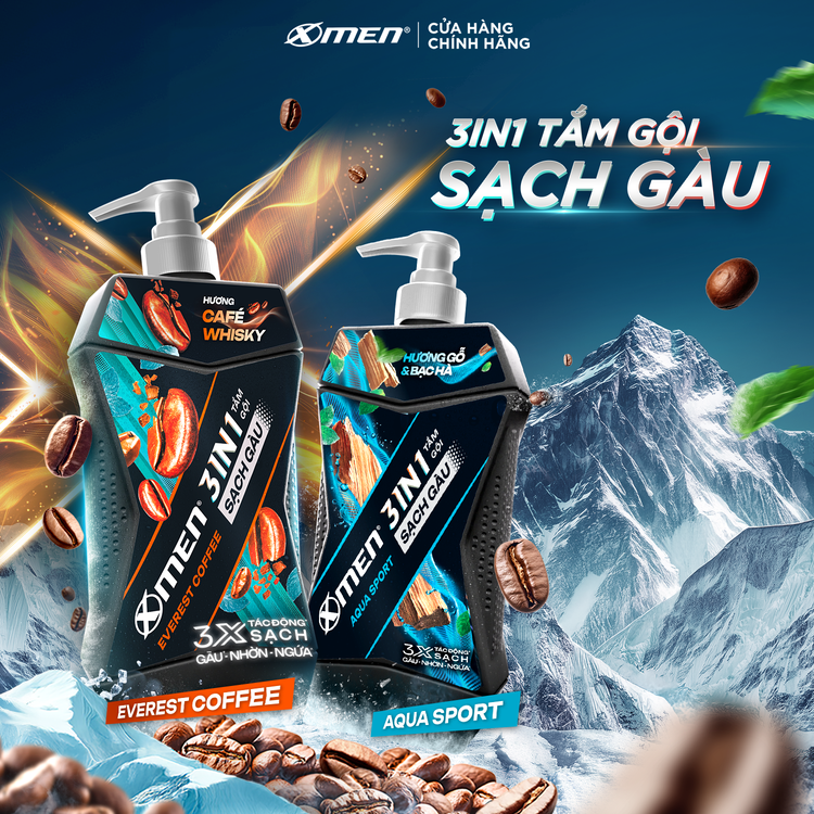 Combo Tắm Gội Sạch Gàu 3in1 Xmen Everest Coffee/ Aqua Sport 610g và Tắm ...