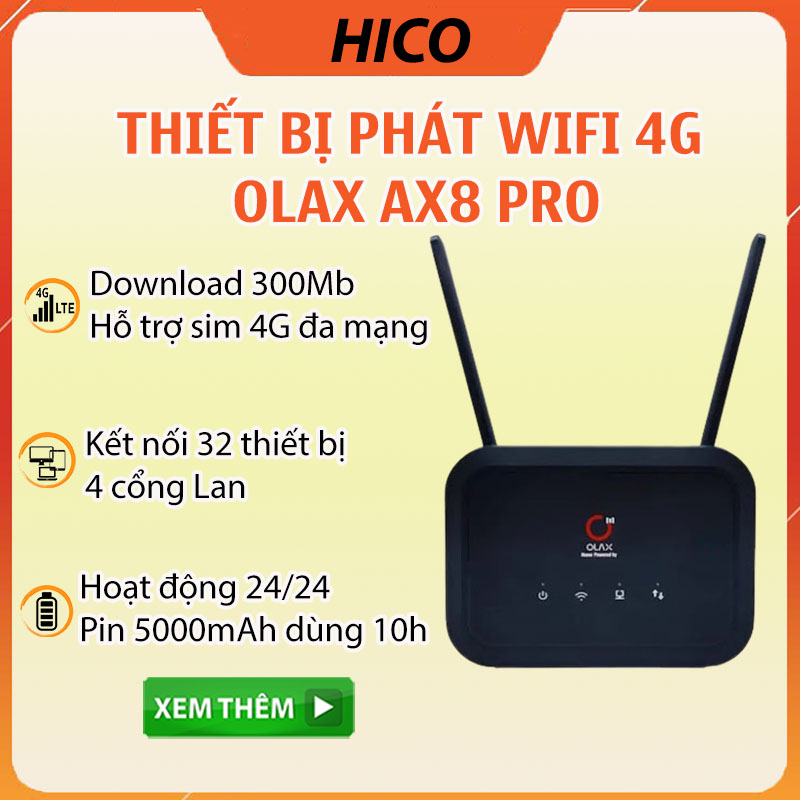 Bộ Phát Wifi 4G OLAX AX8 PRO WIFI 6 Tốc Độ 300Mb - Hỗ Trợ Sim 4G Đa ...