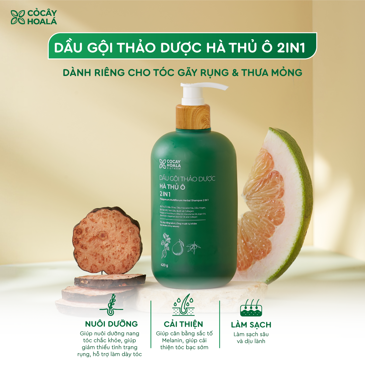 Dầu Gội Thảo Dược Hà Thủ Ô 2in1 Cỏ Cây Hoa Lá 420g - DƯỠNG ẨM CHO TÓC ĐEN MỀM MƯỢT | Shopee Việt Nam