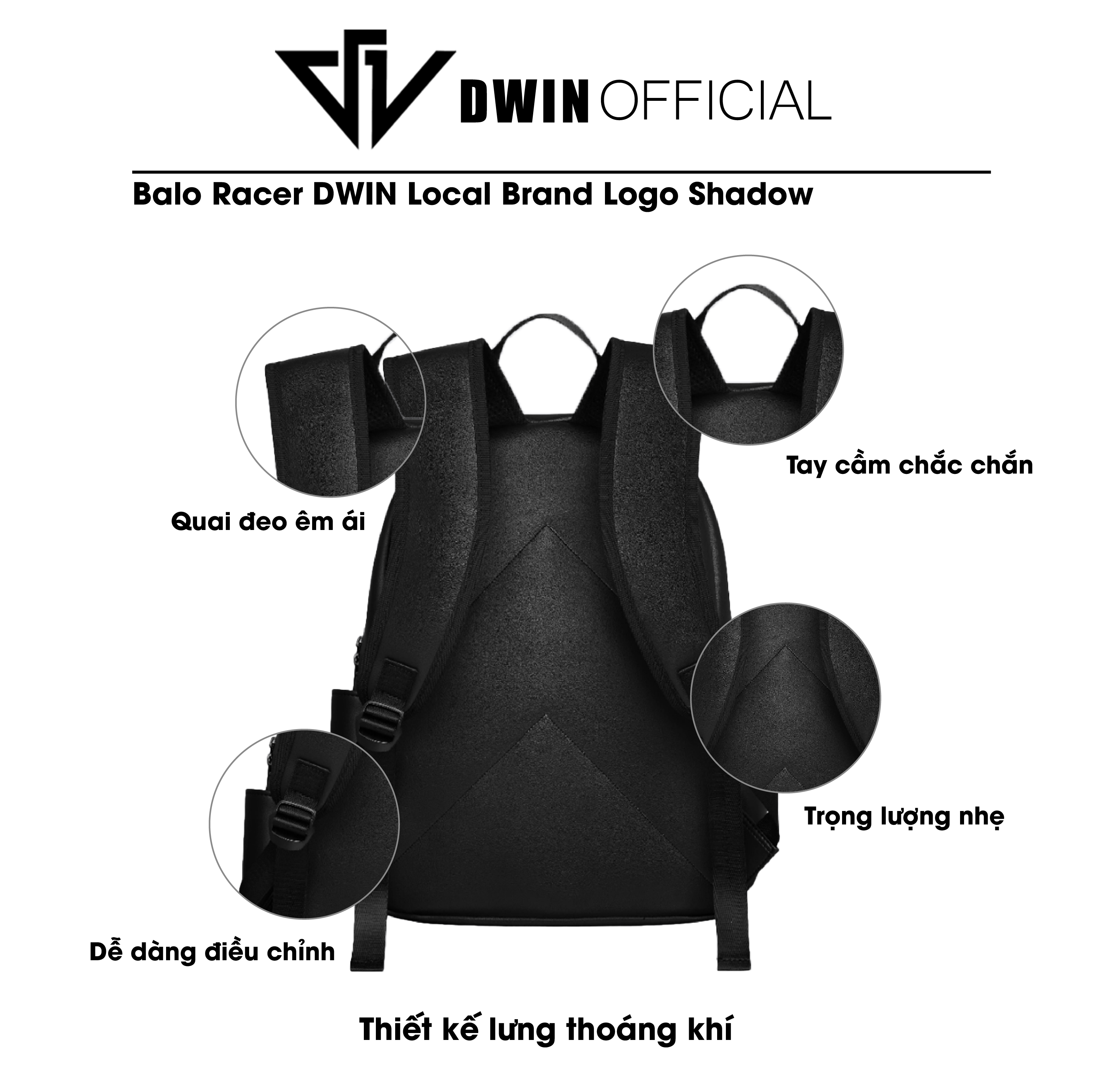 Balo da nam nữ thêu logo Dwin cặp đi học thời trang hàn quốc basic ...