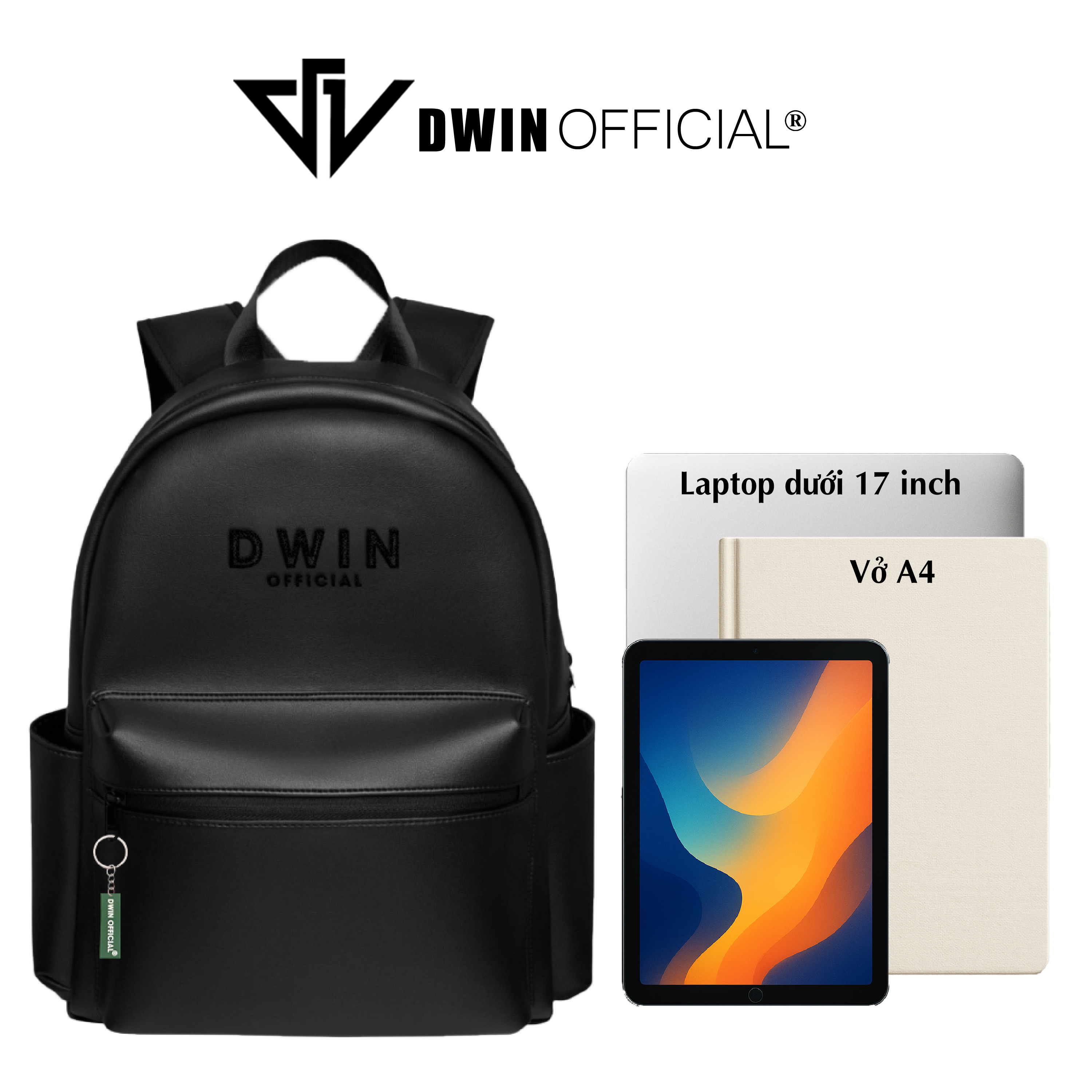 Balo da nam nữ thêu logo Dwin cặp đi học thời trang hàn quốc basic ...
