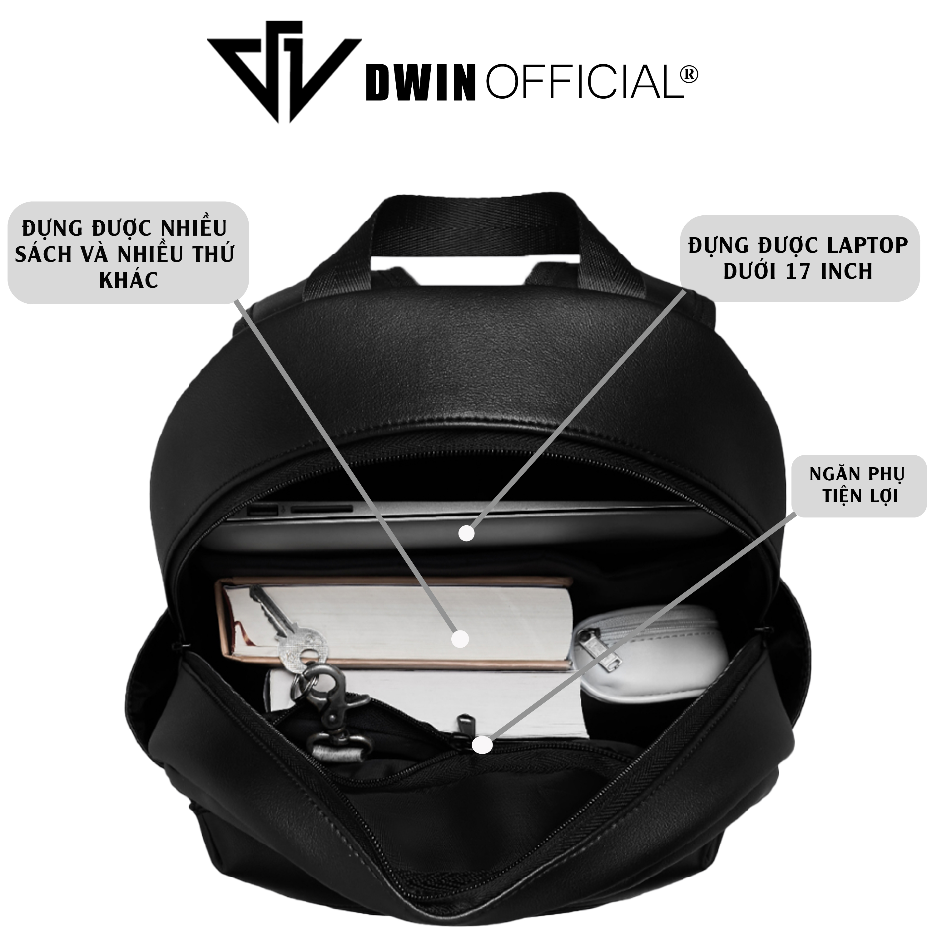 Balo da nam nữ thêu logo Dwin cặp đi học thời trang hàn quốc basic ...