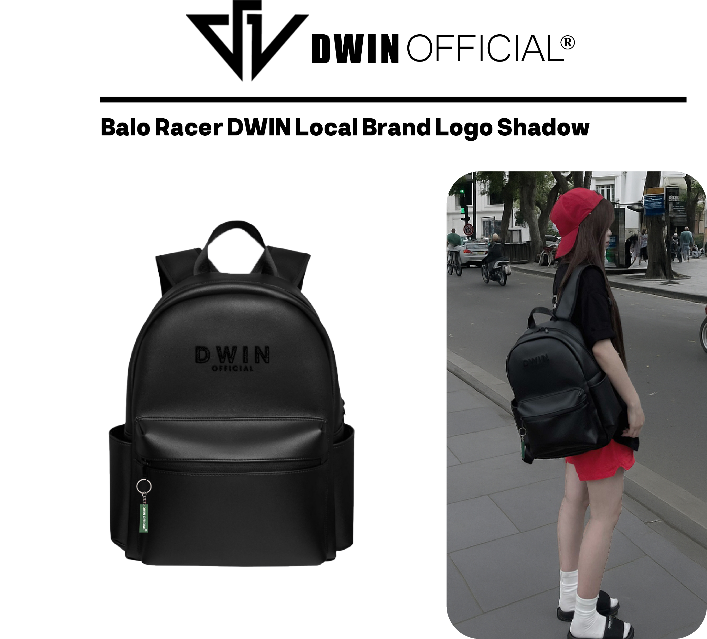 Balo da nam nữ thêu logo Dwin cặp đi học thời trang hàn quốc basic ...