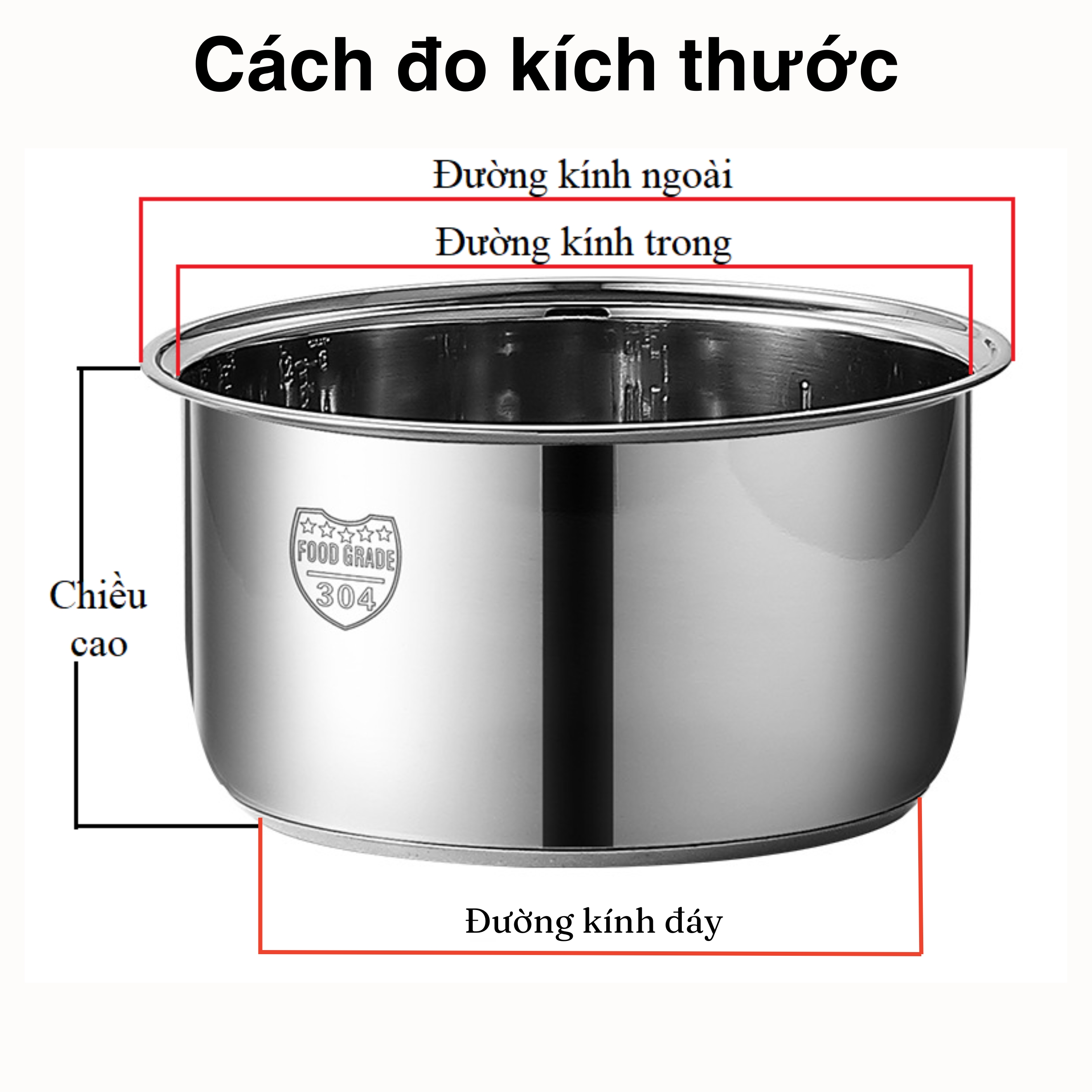 Lòng nồi cơm điện inox 304 - Lõi nồi cơm điện, ruột nồi cơm inox 1L 1 ...