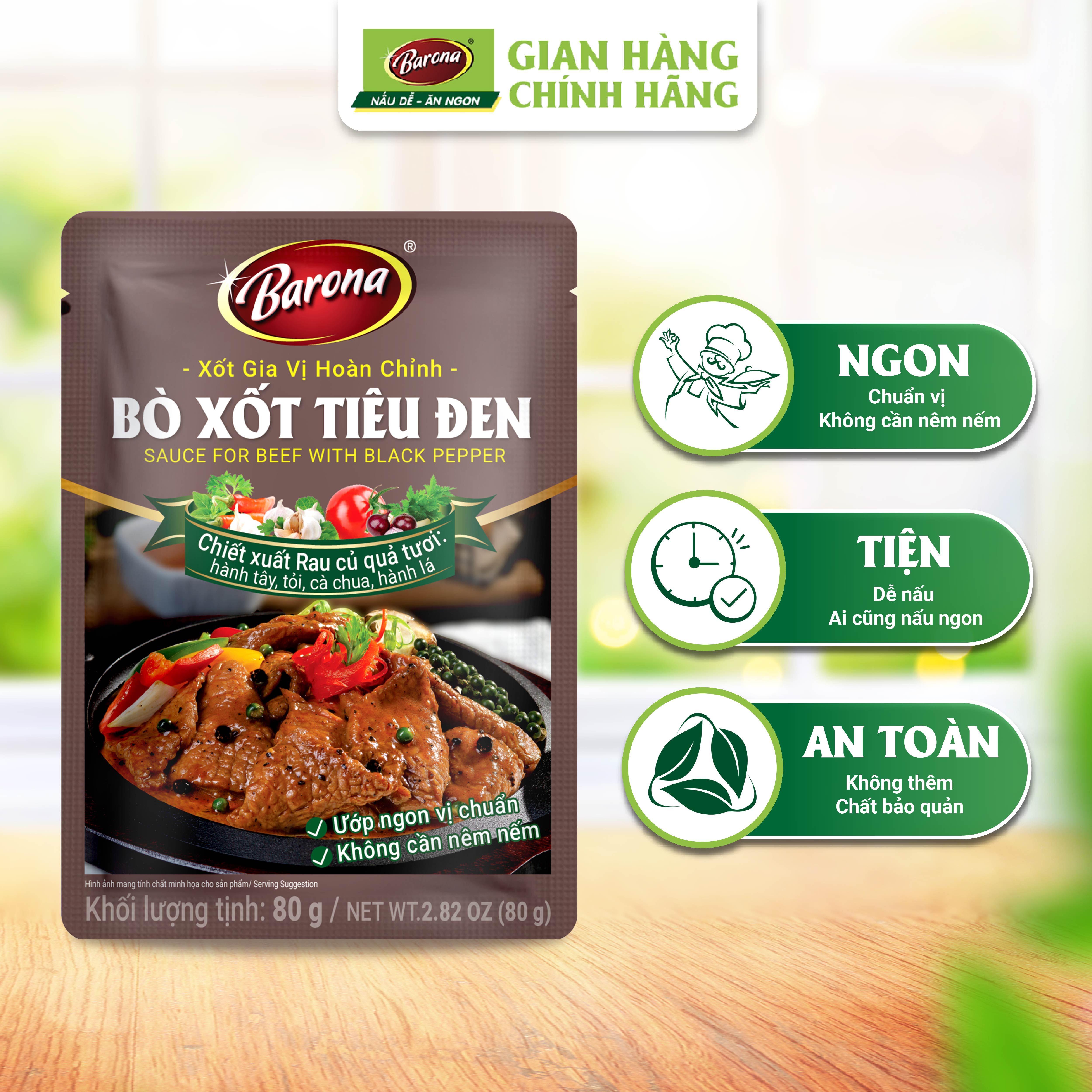 Bộ 3 Gói Xốt Gia Vị hoàn chỉnh Barona - Bò Xốt Tiêu Đen 80g/gói, ướp ...