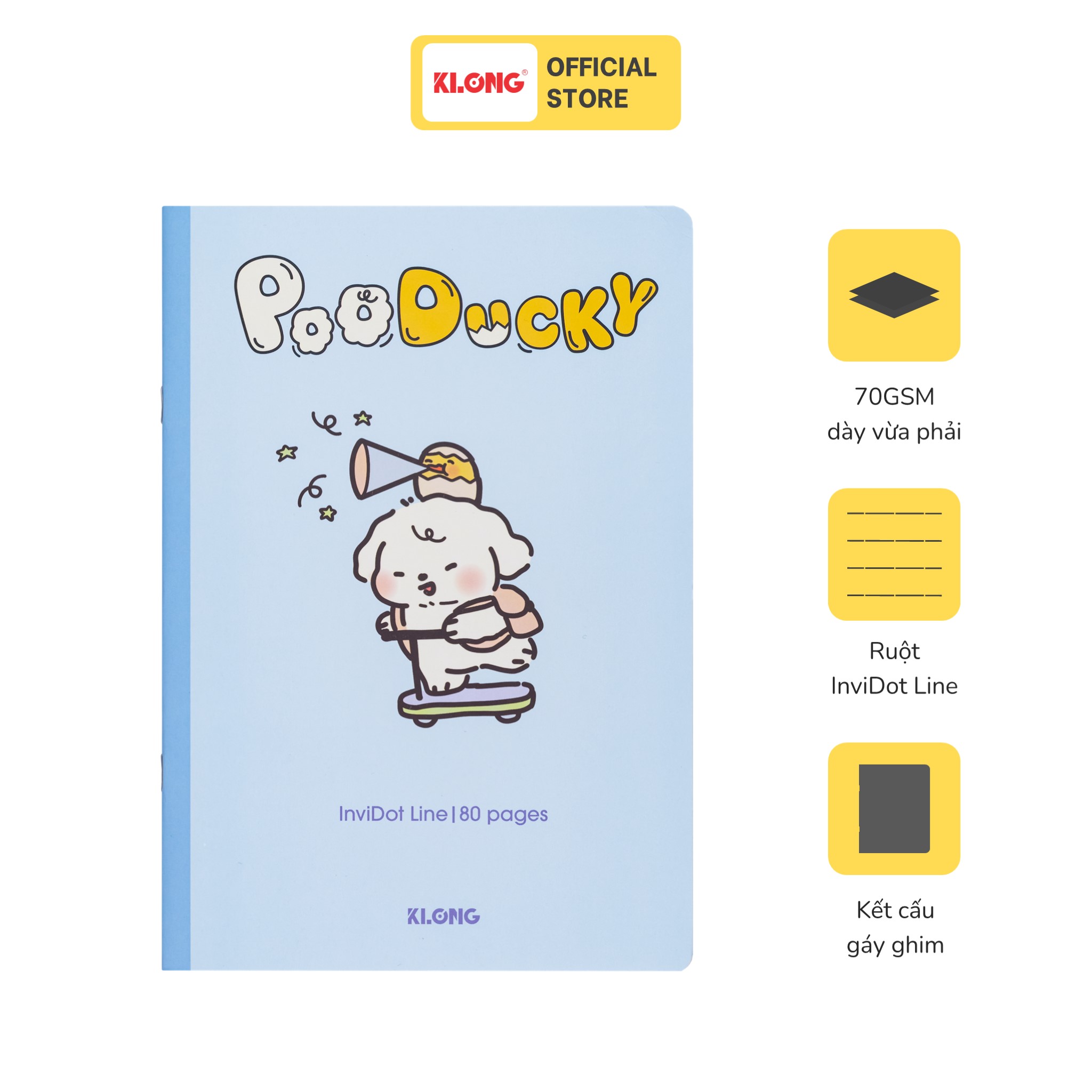 Vở kẻ ngang ghim InviDot Line Poo Ducky B5 80 - 120 - 200 trang 70/76 ...