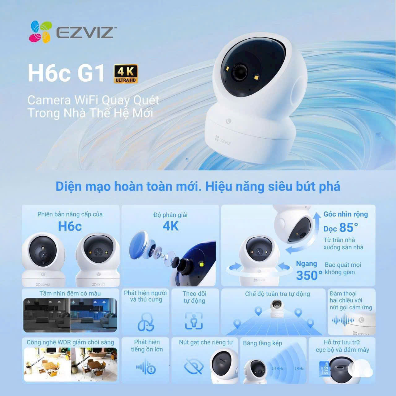 Camera WIFI trong nhà xoay 360, đàm thoại 2 chiều Ezviz H6C Pro, H6C G1 4K SIÊU NÉT cao cấp ...