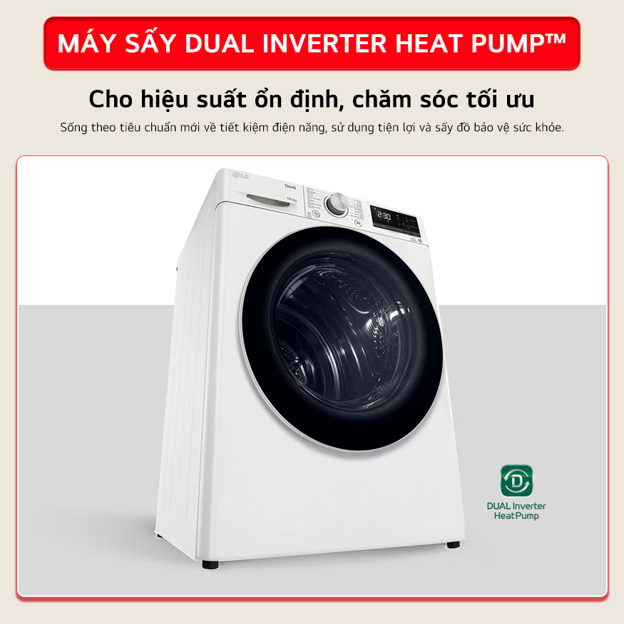 [Chỉ giao miền Nam/Trung] DVHP50W - Máy sấy LG DUAL Inverter Heat Pump™ 10.5kg màu trắng DVHP50W ...