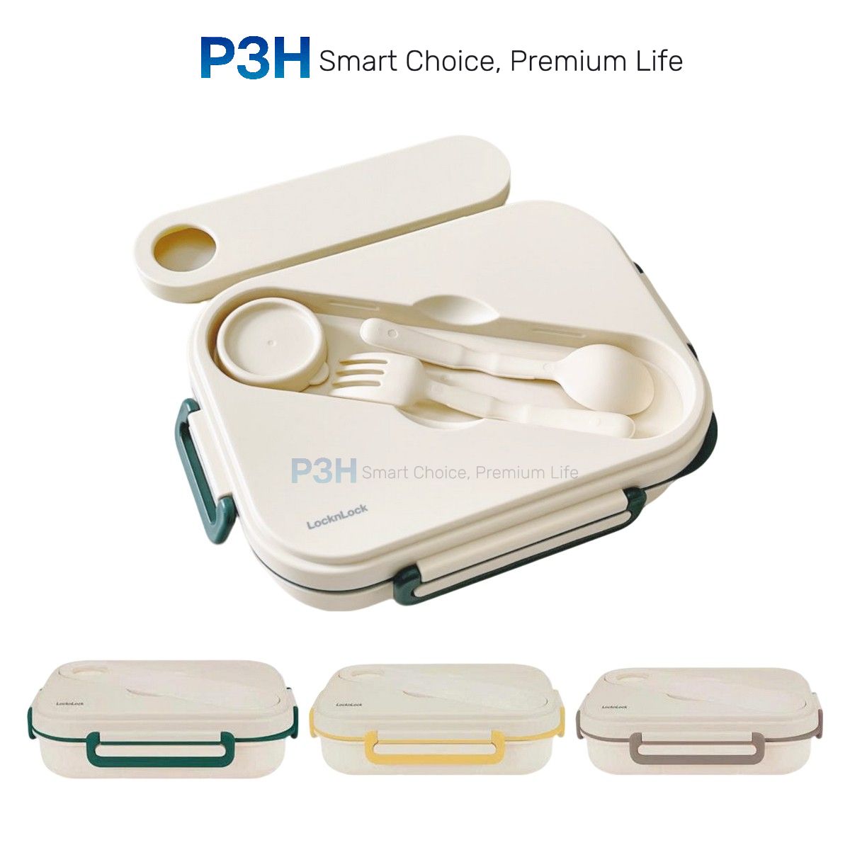 Hộp cơm LocknLock chia 5 ngăn kèm muỗng nĩa hộp sốt LCB952 dùng được lò vi sóng tiện lợi an toàn ...