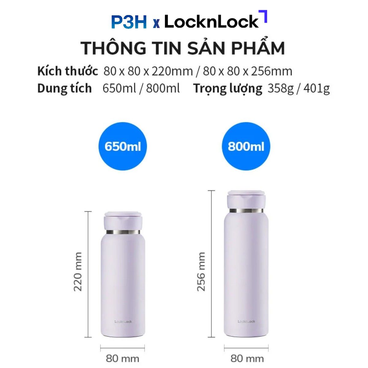 Bình giữ nhiệt LocknLock Sling Ring có quai xách 650ml LHC4321 và 800ml ...