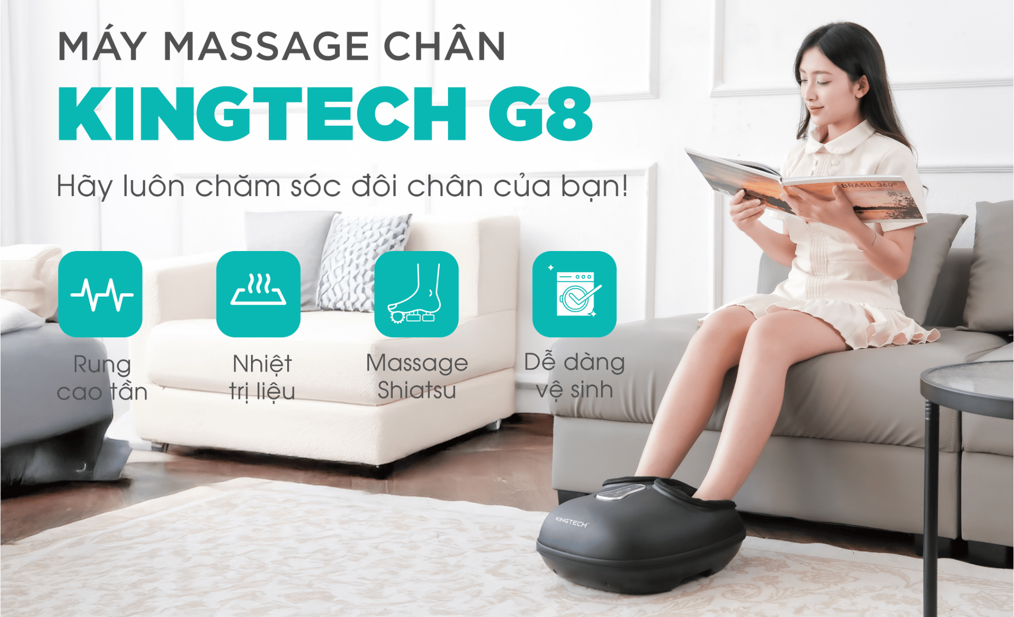 Máy Massage Chân KINGTECH G8 - Chức Năng Nhiệt, Rung, Day Ấn – Giảm Đau Gót Chân, Gan Bàn Chân ...