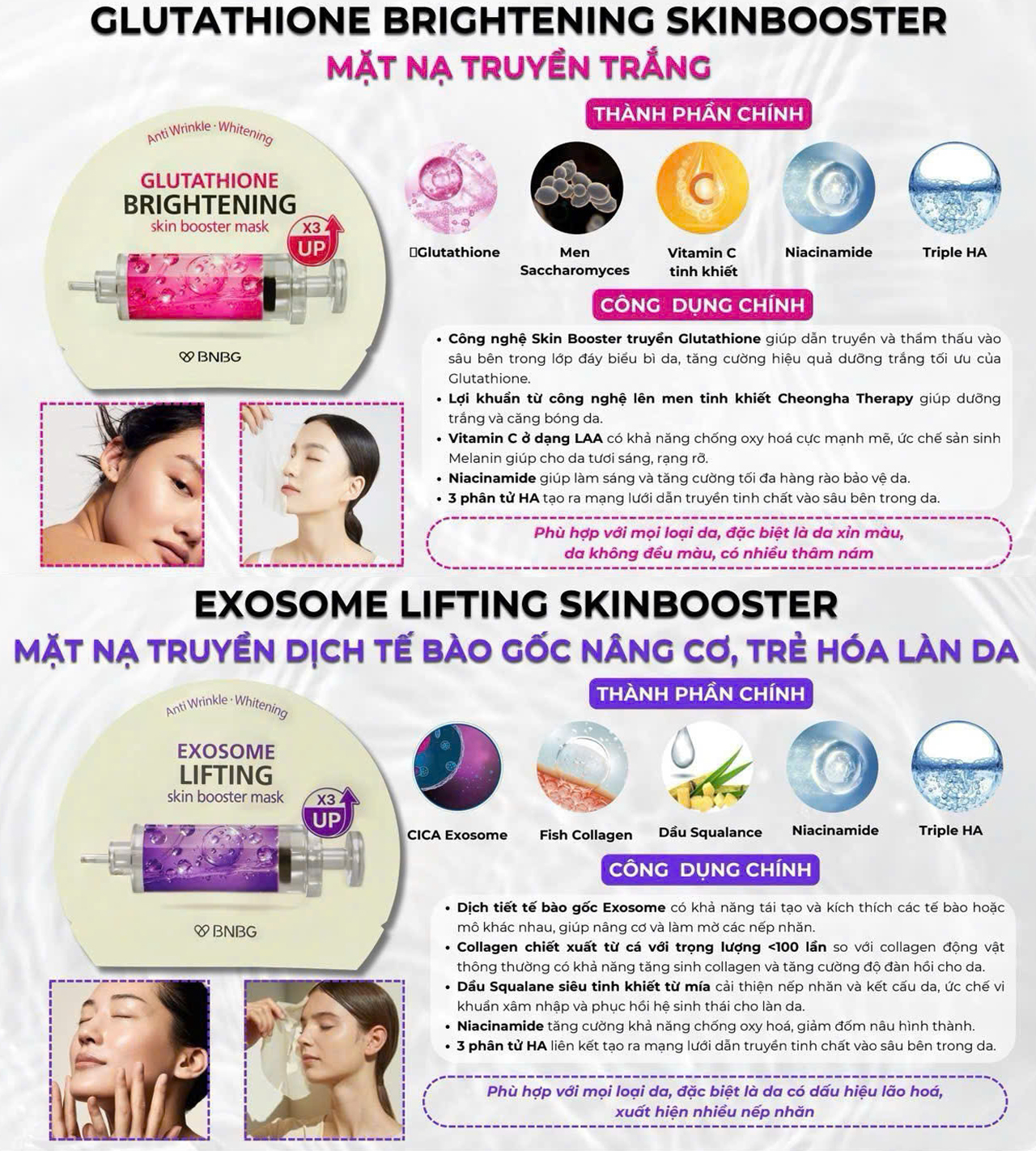 Combo 10 mặt nạ BNBG mix các dòng Vita Genic, Skin Booster, Foil Mask ...