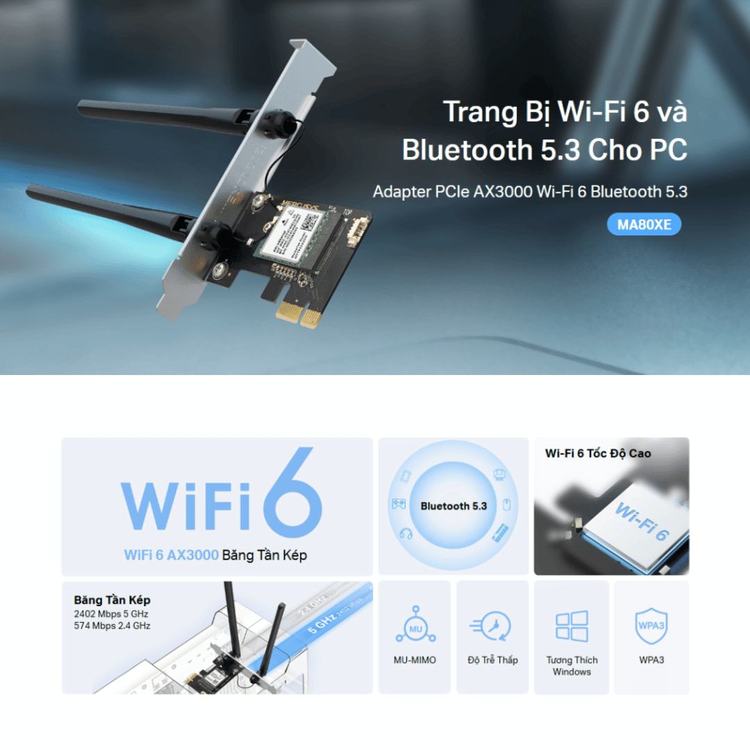 [AX3000] Card Wifi 6-Bluetooth PCIE Mercusys MA80XE Băng Thông AX3000 ...